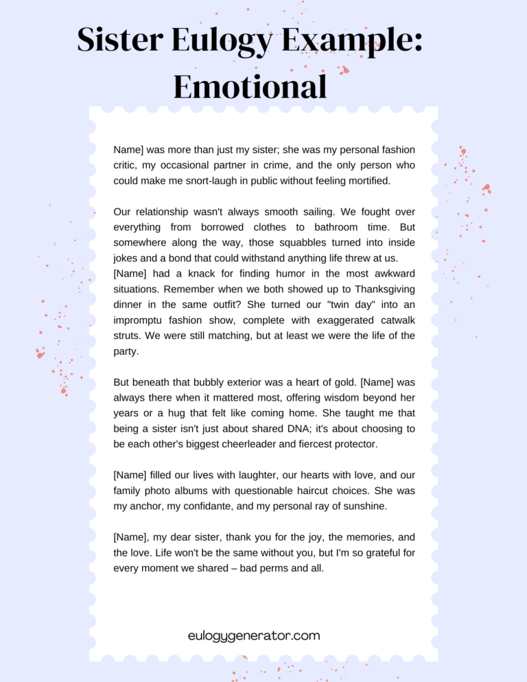 25 Eulogy Examples for Sisters | Eulogy Generator