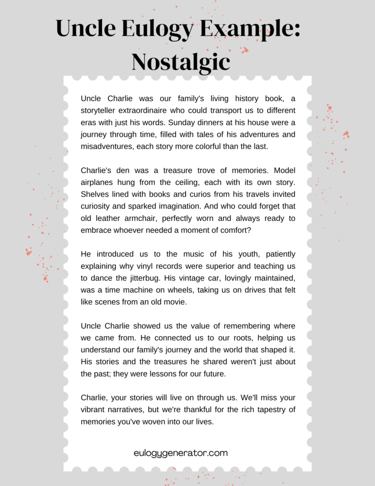 25 Heartfelt Eulogy Examples for Uncle | Eulogy Generator