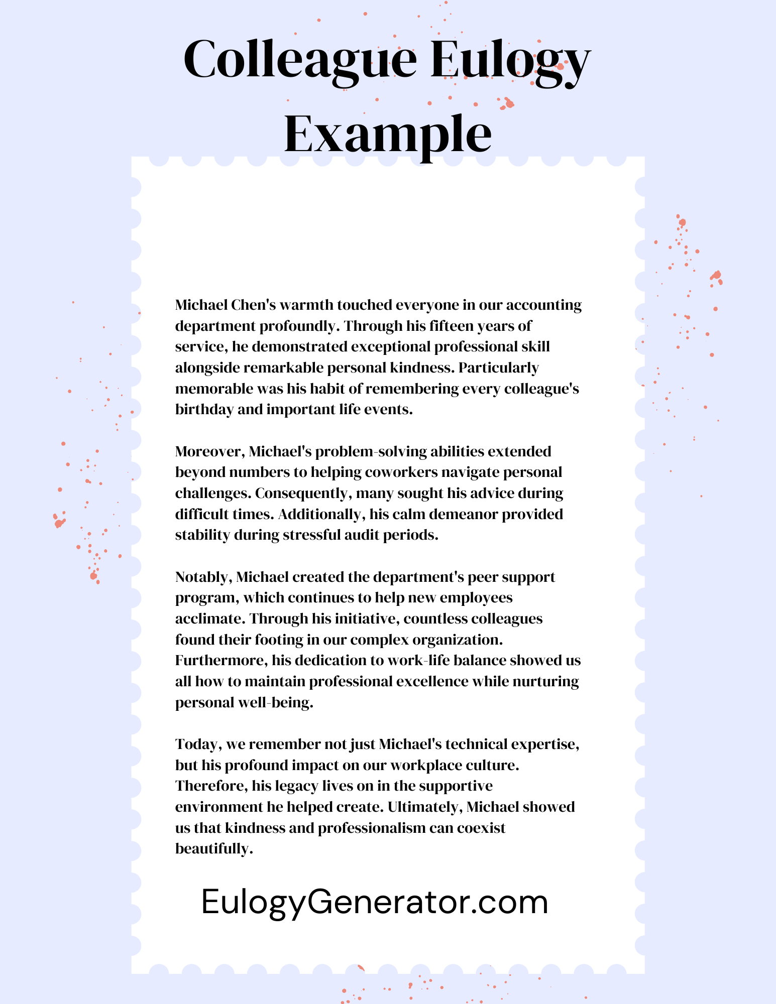 Colleague Eulogy Examples and Templates: - Eulogies By Jen