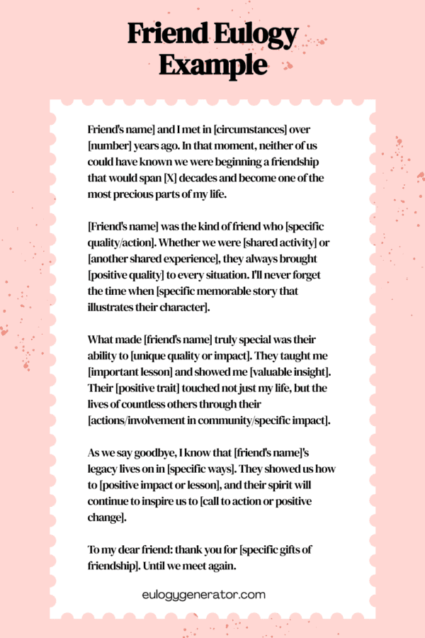 5 Friend Eulogy Templates to Use as Inspiration - Eulogies By Jen