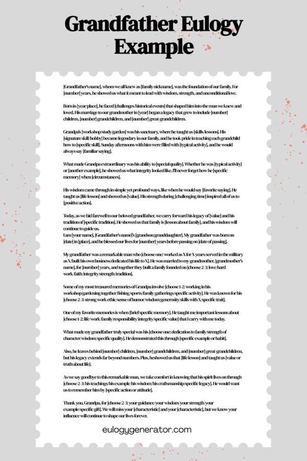 5 Grandfather Eulogy Templates to Use as Inspiration - Eulogies By Jen